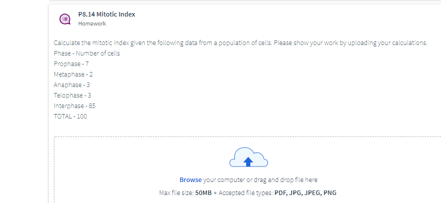 Solved P8 14 Mitotic Index Homework Calculate The Mitotic