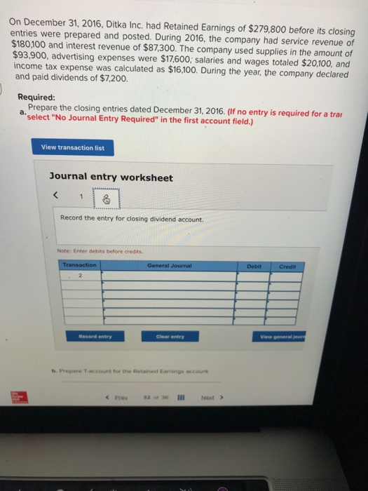 Solved On December 31, 2016, Ditka Inc. had Retained | Chegg.com