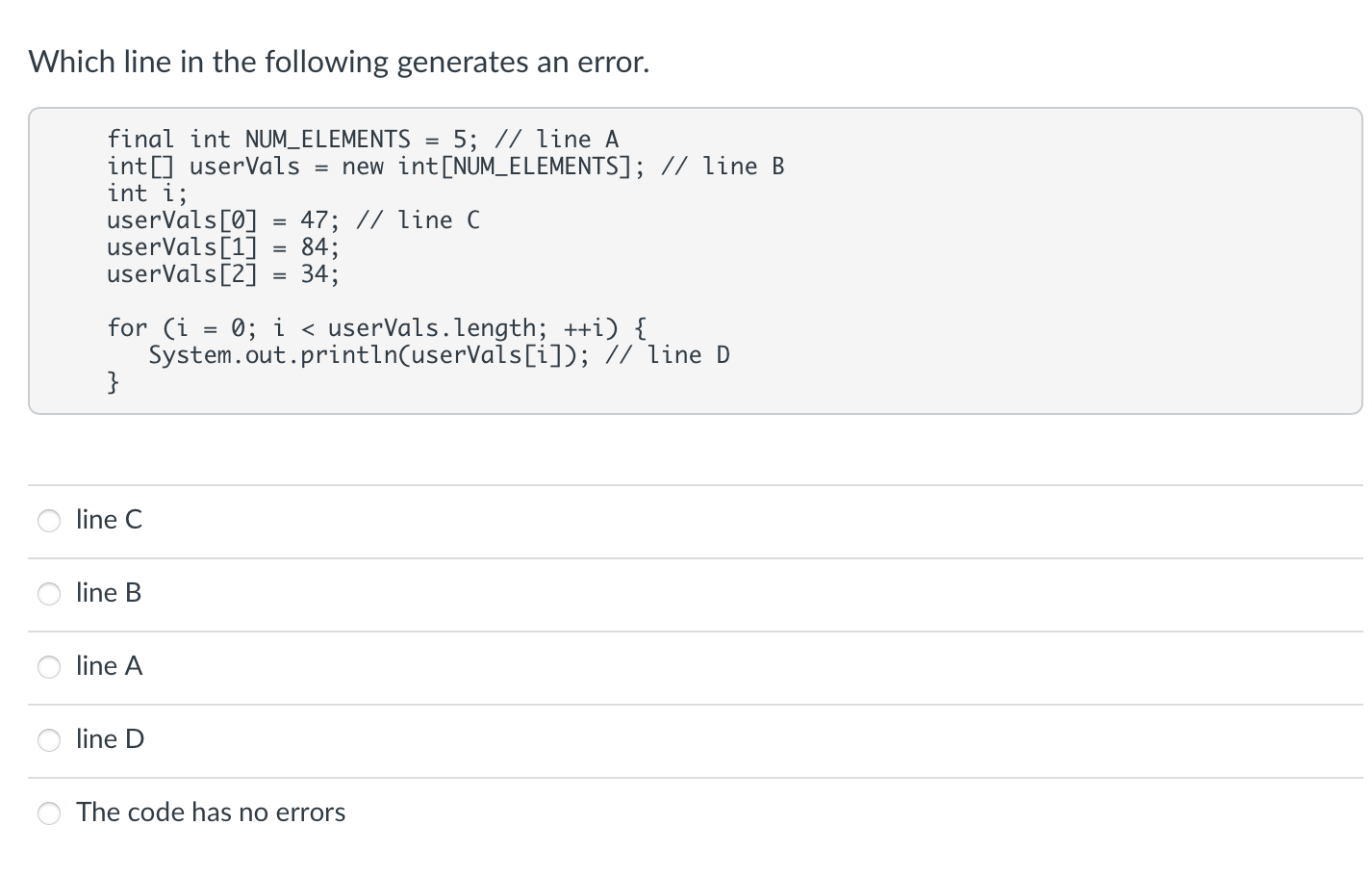 Solved Which line in the following generates an error. final | Chegg.com