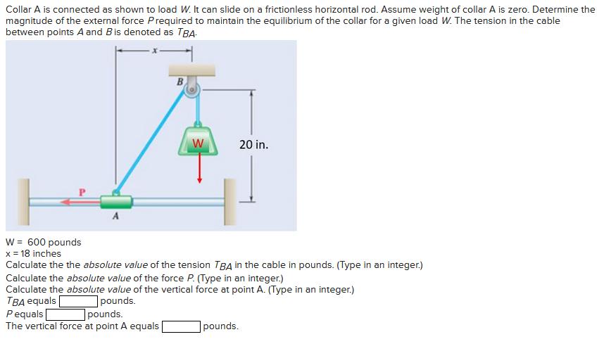 Solved Collar A is connected as shown to load W. It can | Chegg.com