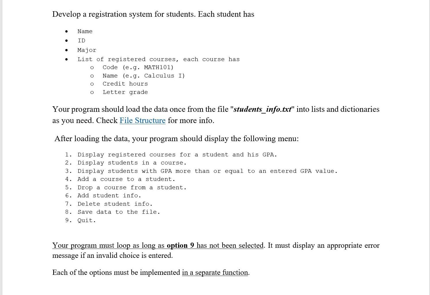 Solved Develop A Registration System For Students Each Chegg
