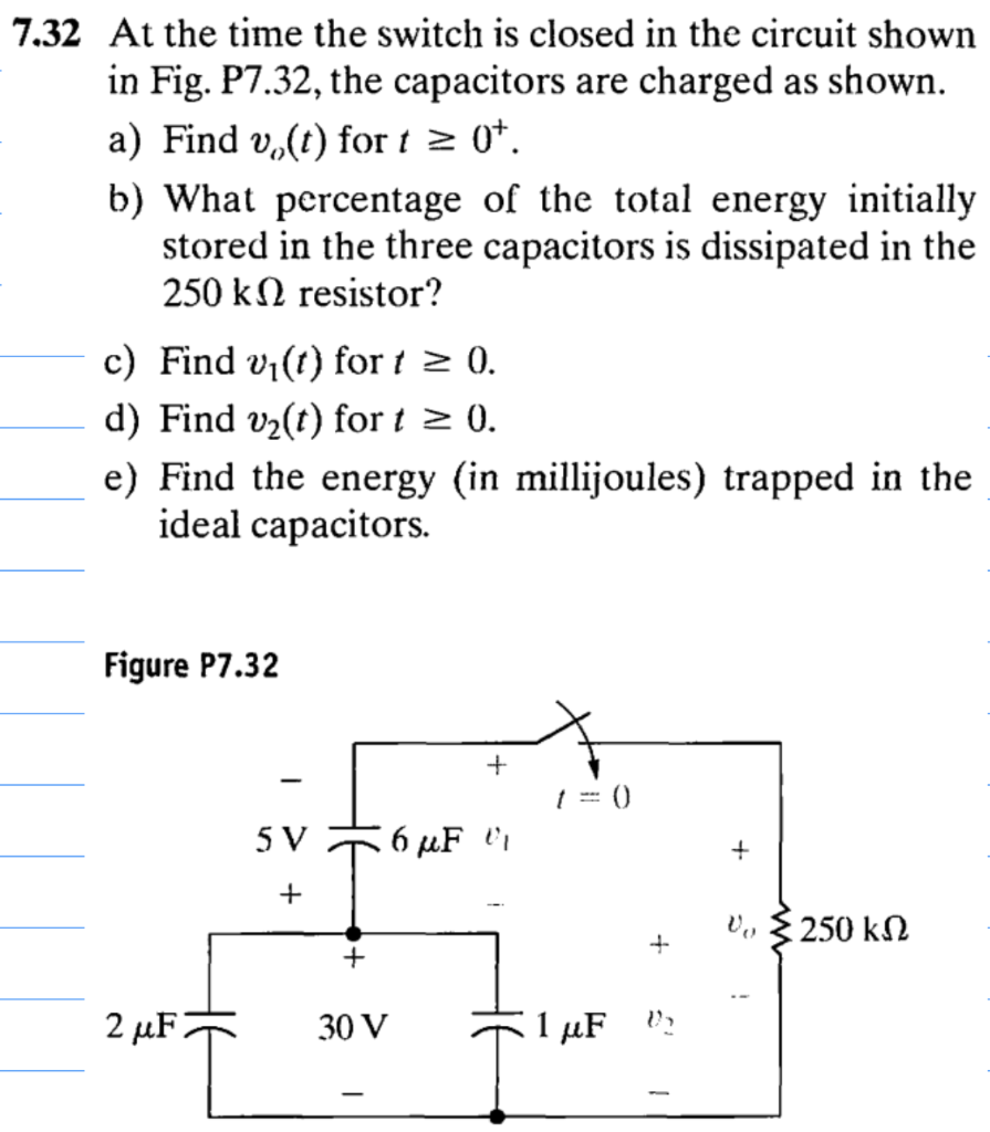 Solved 7.32 At the time the switch is closed in the circuit | Chegg.com