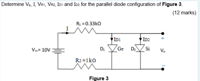 Solved Determine Vo, I, VR1, VR2, ID1 and Id2 for the | Chegg.com