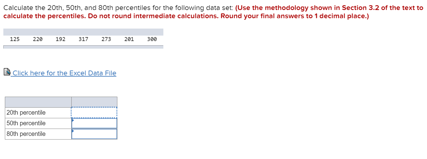 Solved Calculate the 20th, 50th, and 80th percentiles for | Chegg.com