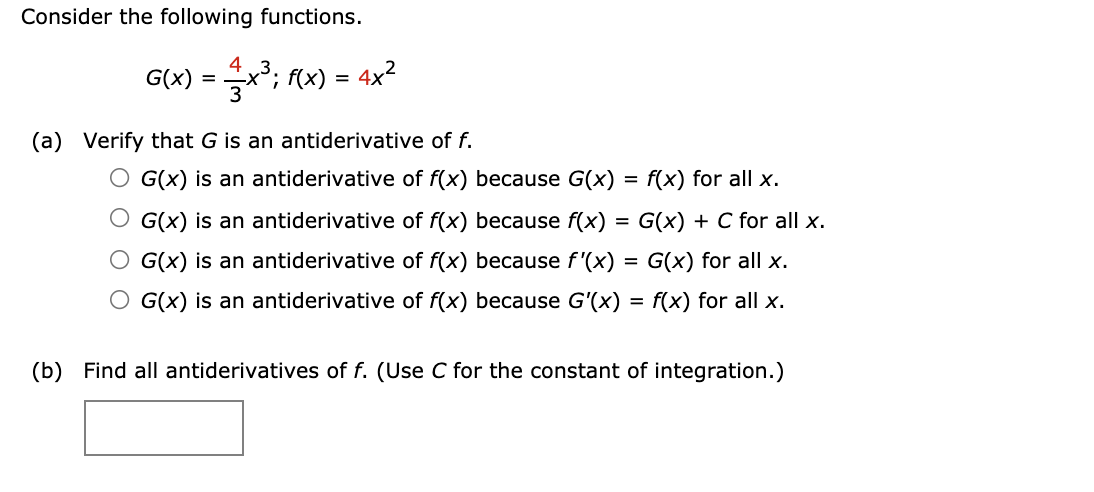 Solved Consider the following functions. G(x) x"; f(x) = 4x2 | Chegg.com