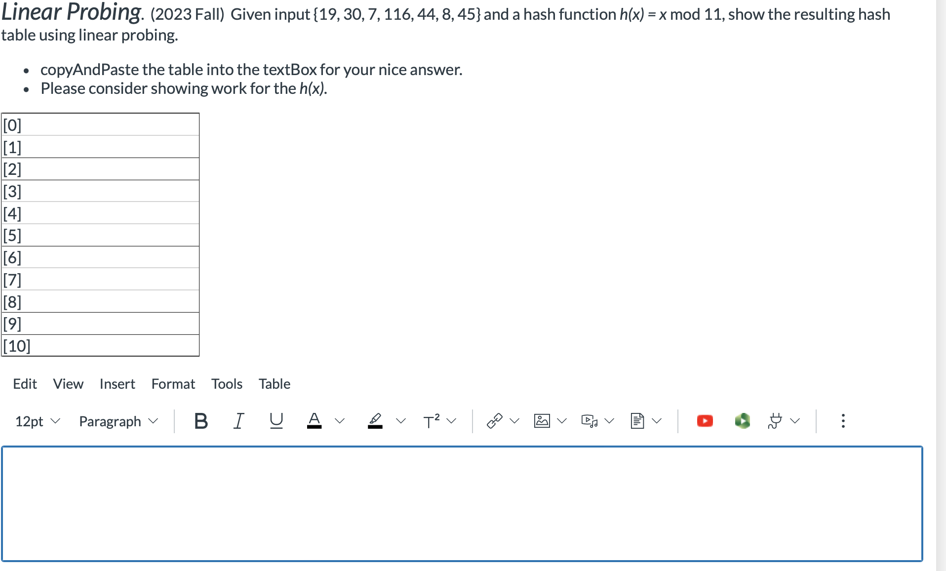Solved Linear Probing. (2023 Fall) Given input | Chegg.com
