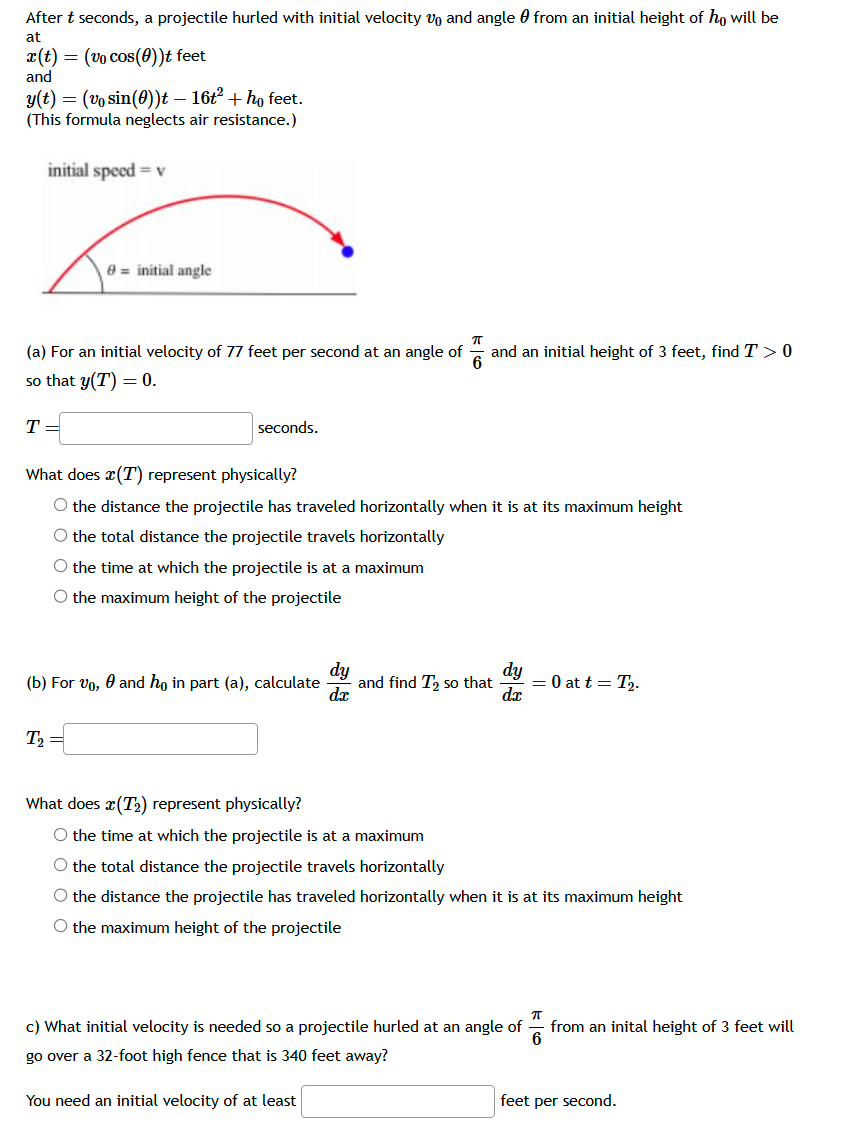 Solved After t ﻿seconds, a projectile hurled with initial | Chegg.com