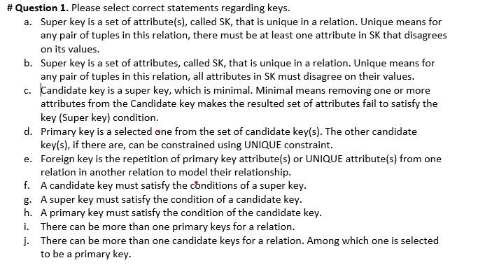 Solved \# Question 1. Please select correct statements | Chegg.com