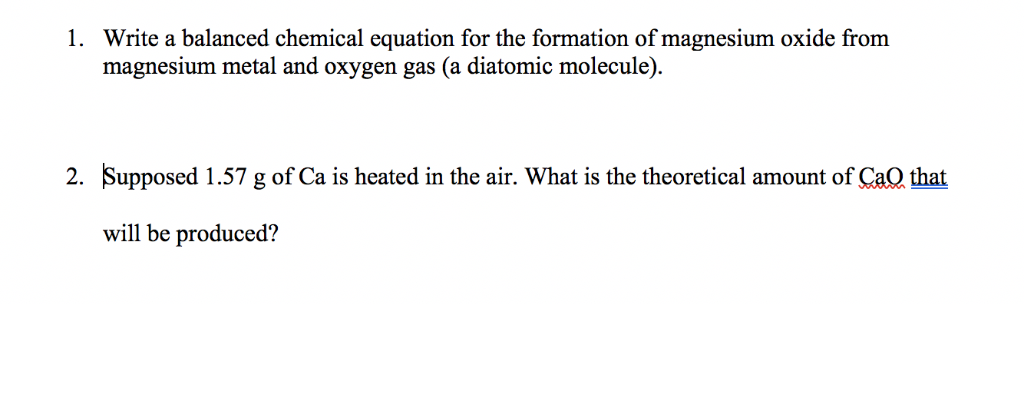 Solved 1. Write a balanced chemical equation for the | Chegg.com