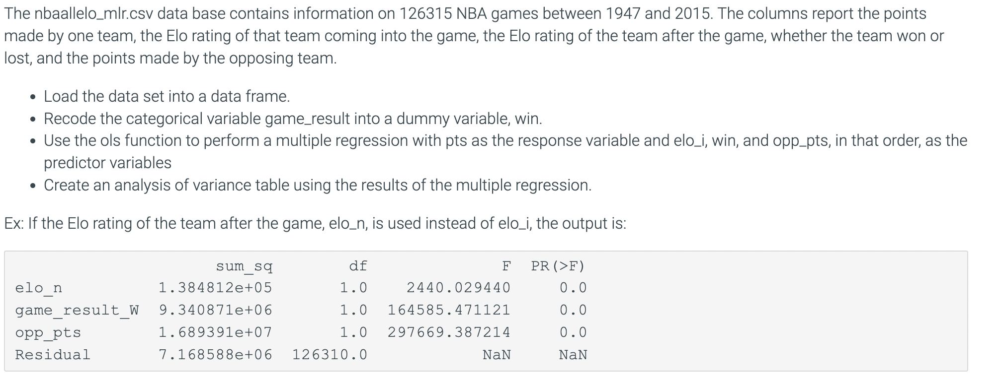 Solved The nbaallelo_mlr.csv data base contains information | Chegg.com