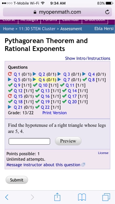Solved Find the hypotenuse of a right triangle whose legs | Chegg.com