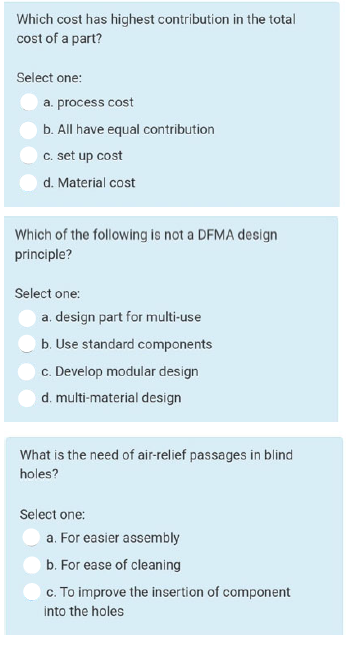 Solved # Subject -Engineering Design (Quiz related to DFMA & | Chegg.com