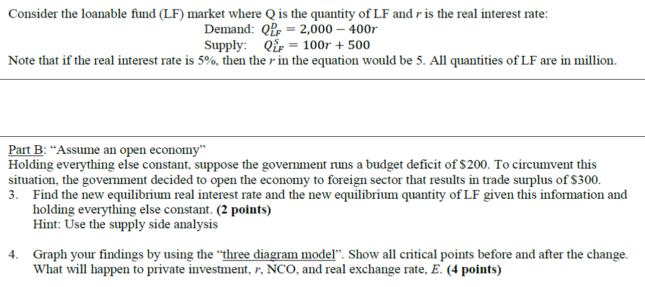 Solved Consider the loanable fund (LF) market where Q is the | Chegg.com