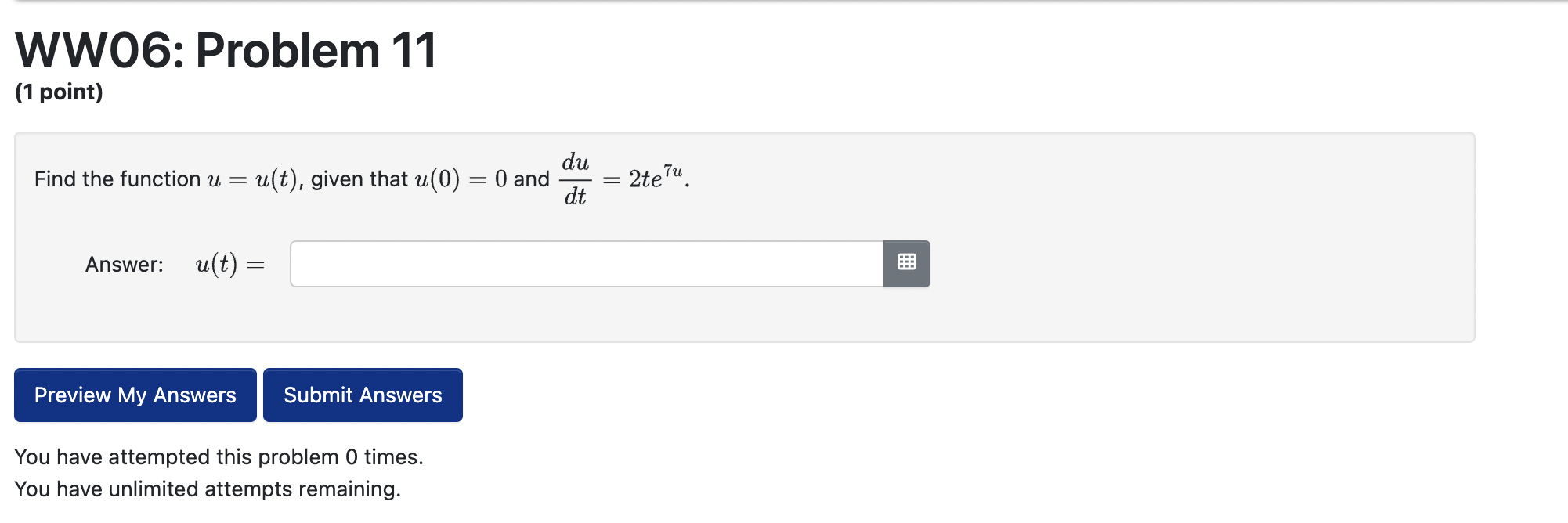 Solved Find the function u=u(t), given that u(0)=0 and | Chegg.com