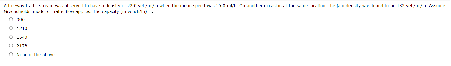 Solved Greenshields' model of traffic flow applies. The | Chegg.com
