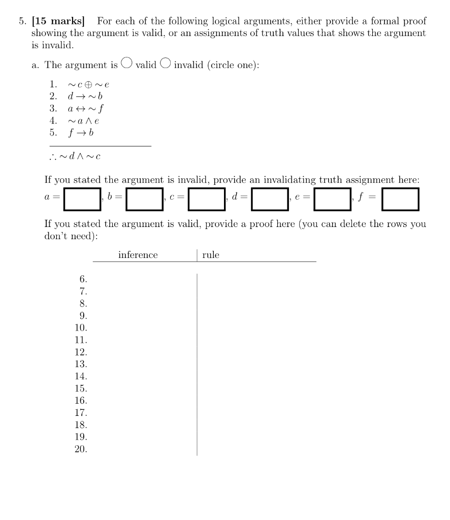 Solved 5. (15 marks] For each of the following logical | Chegg.com