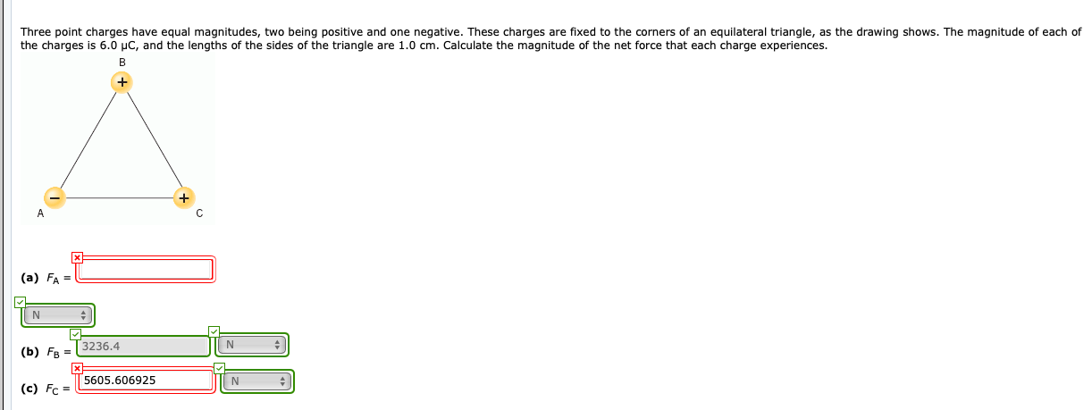 Solved Three point charges have equal magnitudes, two being | Chegg.com