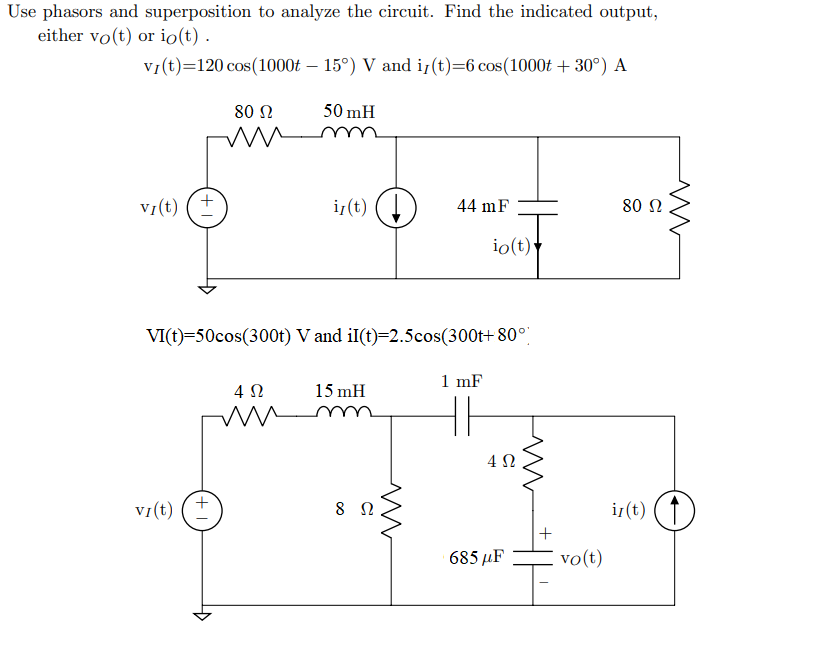 Solved Use phasors and superposition to analyze the circuit. | Chegg.com