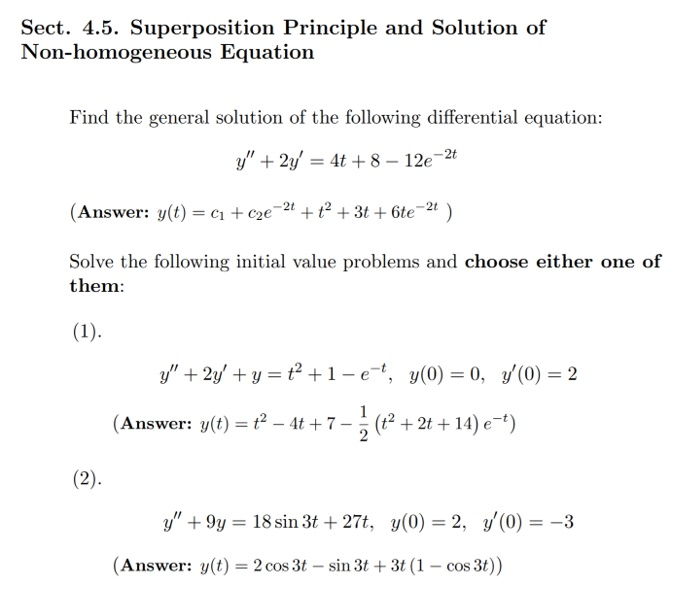 Solved Sect. 4.5. Superposition Principle and Solution of | Chegg.com