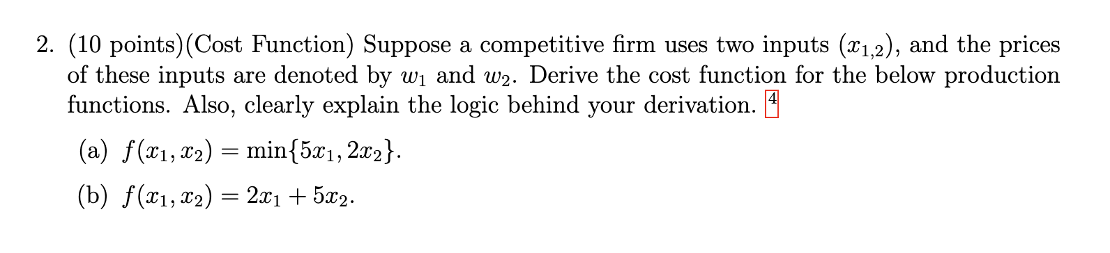 Solved (10 ﻿points)(Cost Function) ﻿Suppose a competitive | Chegg.com