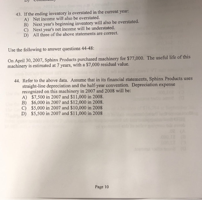 Solved 43. If the ending inventory is overstated in the | Chegg.com