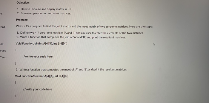 Solved Objective: 1. How to initialize and display matrix in | Chegg.com
