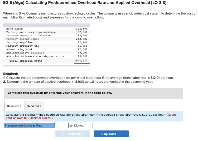 Solved E2-5 (Algo) Calculating Predetermined Overhead Rate | Chegg.com