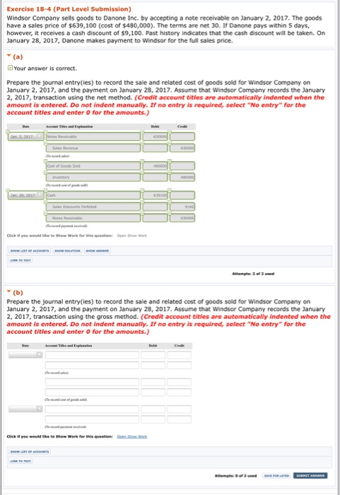 Solved Exercise 18-4 (Part Level Submission) Windsor Company | Chegg.com