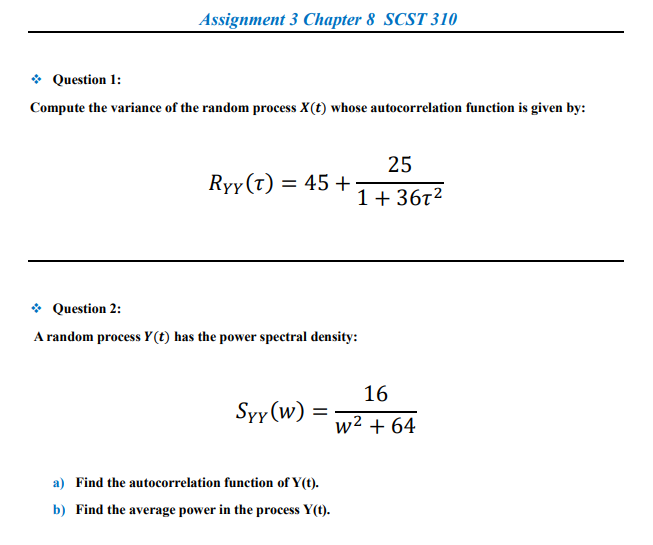 Solved Compute the variance of the random process X(t) whose | Chegg.com