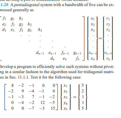 Solved 1.28 A pentadiagonal system with a bandwidth of five | Chegg.com