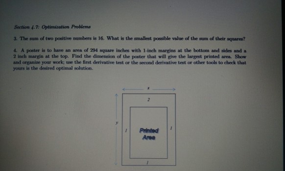 Solved Section 4.7: Optimization Problems 3. The sum of two | Chegg.com