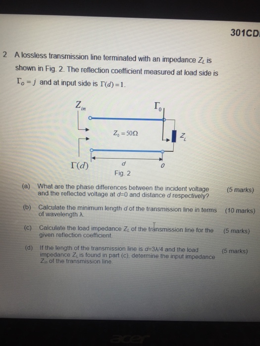 Solved 301CD 2 A lossless transmission line terminated with | Chegg.com