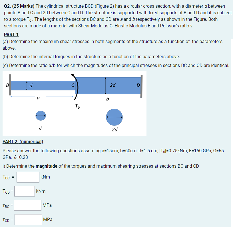 Solved Q2. (25 Marks) The cylindrical structure BCD (Figure | Chegg.com