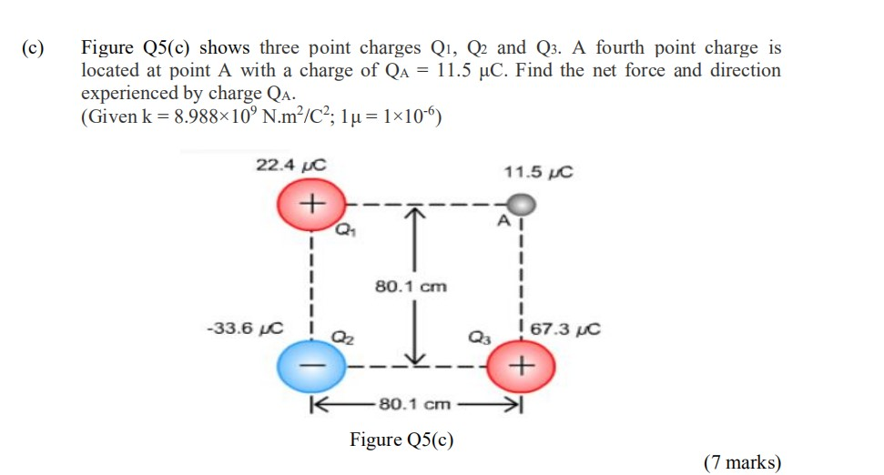Solved (C) Figure Q5(c) shows three point charges Qi, Q2 and | Chegg.com