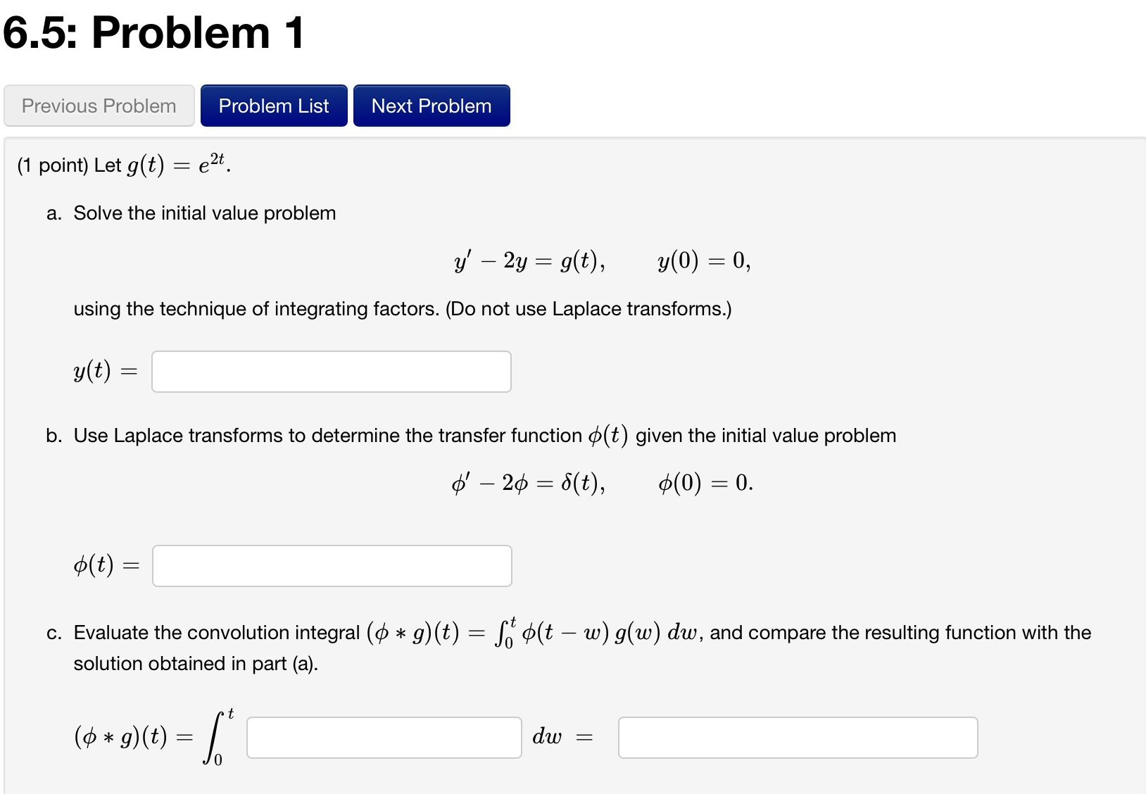 Solved point) Let g(t)=e2t. a. Solve the initial value | Chegg.com