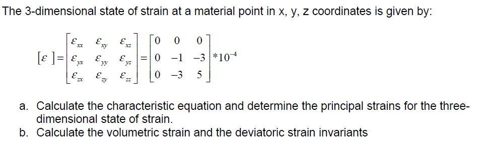 Solved The 3-dimensional state of strain at a material point | Chegg.com