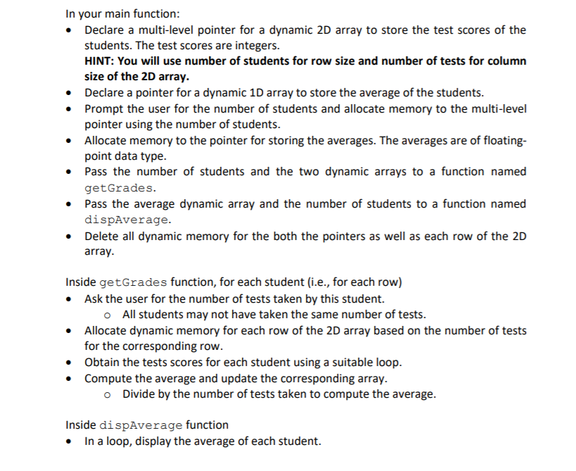 In your main function: • Declare a multi-level | Chegg.com