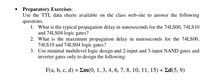 Solved . Preparatory Exercises: Use the TTL data sheets | Chegg.com