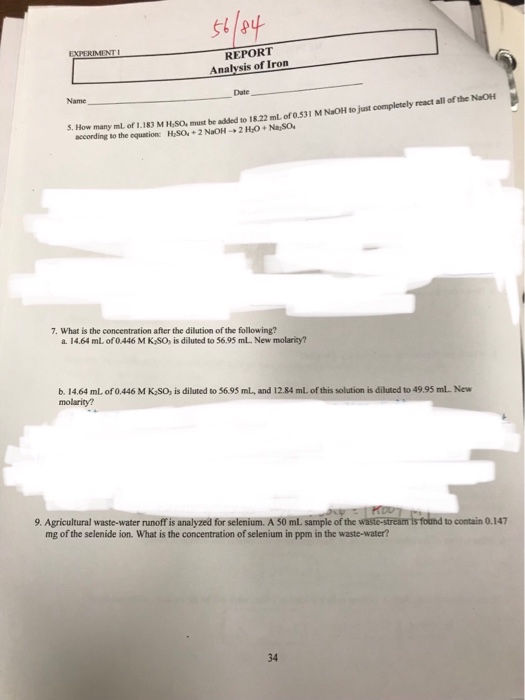 Solved REPORT Analysis of Iron Da Name Problems 1. 125 | Chegg.com