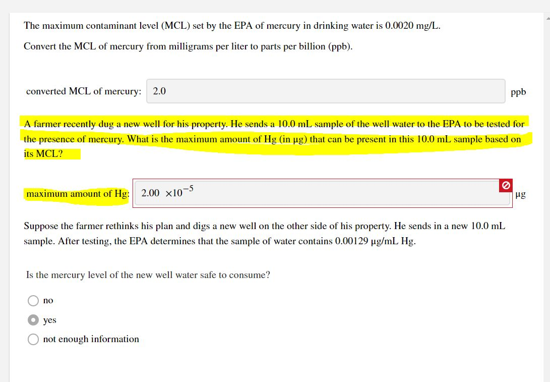 Solved The maximum contaminant level (MCL) set by the EPA of | Chegg.com