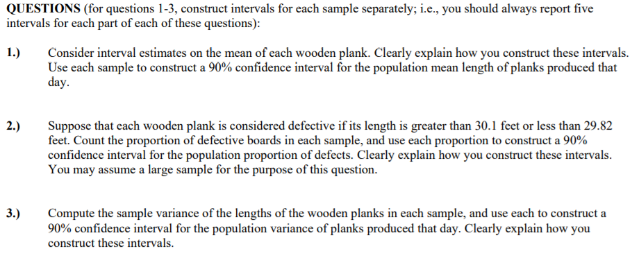 Solved QUESTIONS (for questions 1-3, construct intervals for | Chegg.com