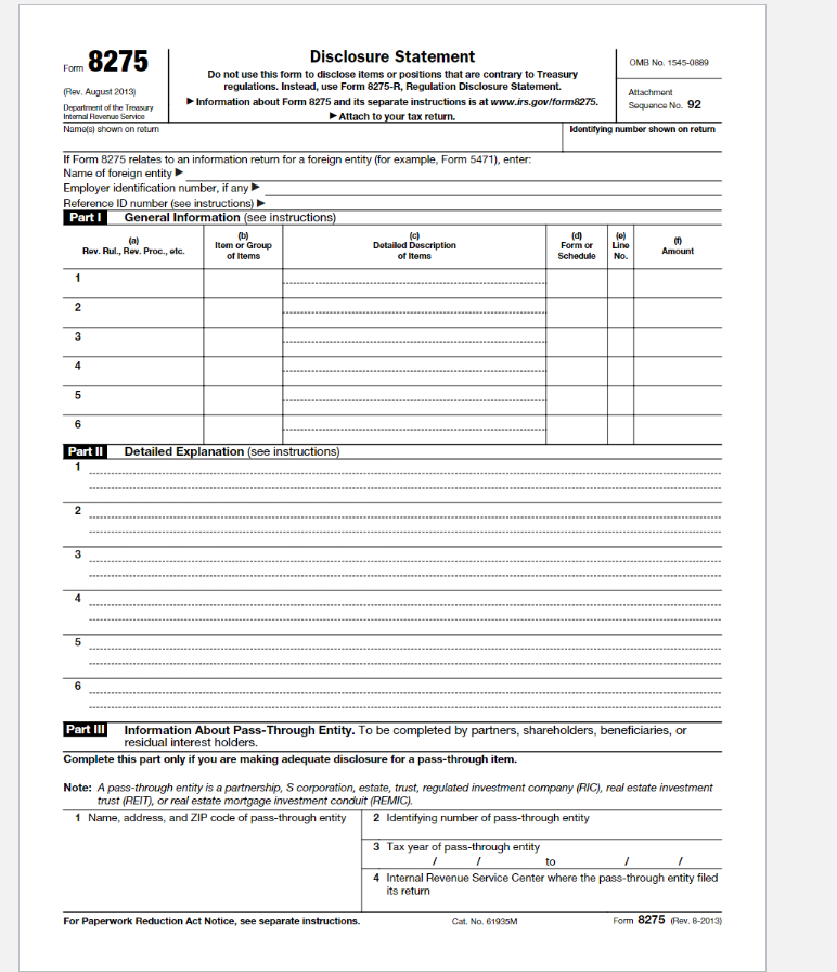 Solved Introduction Form 8275 (Hev. 8-2013)Pape 2Part IV | Chegg.com