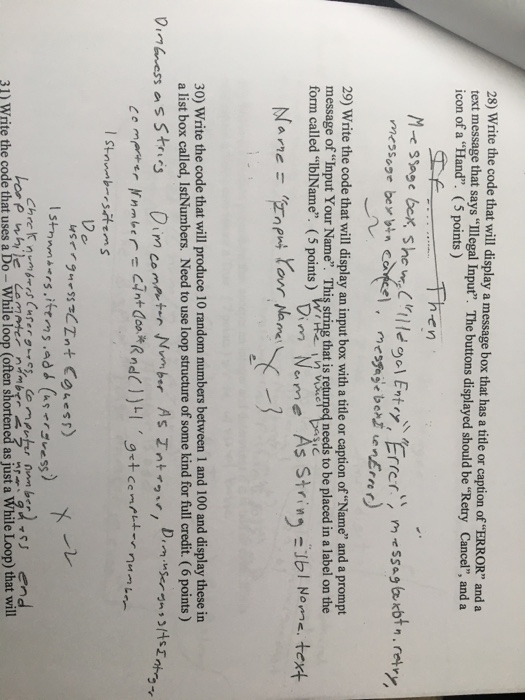 Solved 28) Write the code that will display a message box | Chegg.com