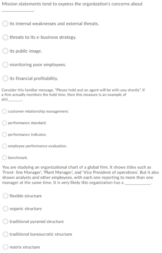 Solved Mission statements tend to express the organization's | Chegg.com