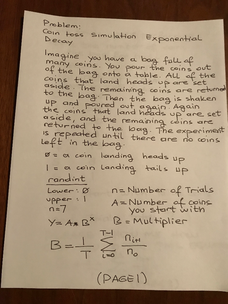 Problem: Coin toss simulation Exponential Decay no | Chegg.com