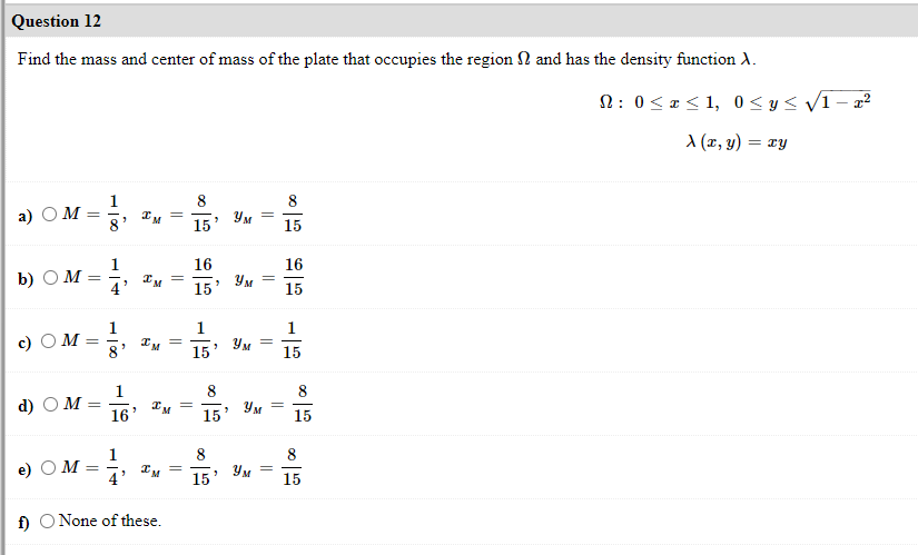 Solved Find the mass and center of mass of the plate that | Chegg.com