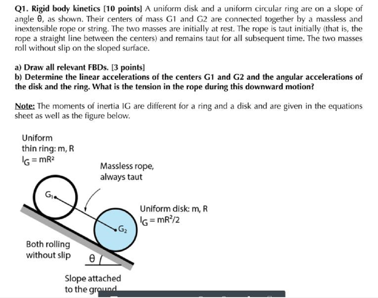 Solved Q1. Rigid body kinetics [10 points) A uniform disk | Chegg.com