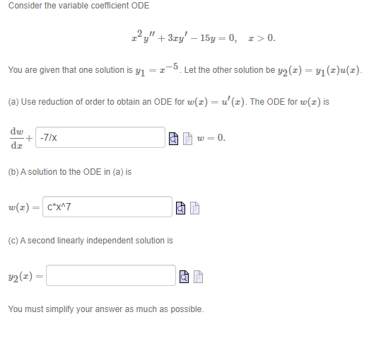 Solved Consider the variable coefficient ODE 22" + 3xy' - | Chegg.com