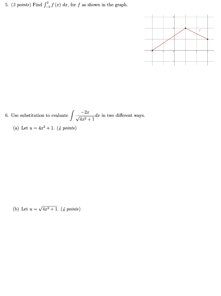 Solved 5. (5 points) Find ∫−22f(x)dx, for f as shown in the | Chegg.com