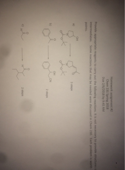 Solved Homework Assignment 2 Chem 231 Spring 2018 Due